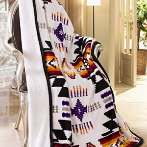 Linen Mart Southwest Aztec Sherpa Borrego Fleece Throw Blanket 50"x 60" - 10 Colors