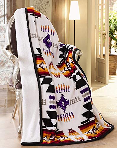 Linen Mart Southwest Aztec Sherpa Borrego Fleece Throw Blanket 50"x 60" - 10 Colors