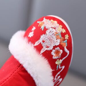 Toddler Gilrs Cloth Shoes Rubber Sole Warm Winter Snow Boots Embroidery Print Cotton Boots Speak Boots (Red, 4-4.5 Years Little Child)