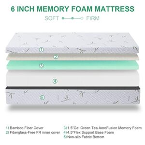 Maxspeed 6 Inch Green Tea Cooling Gel Memory Foam Mattress with Breathable Bamboo Cover for Cool Sleep & Pressure Relief/Medium Firm Mattress/Bed-in-a-Box/CertiPUR-US Certified/Made in USA/Twin