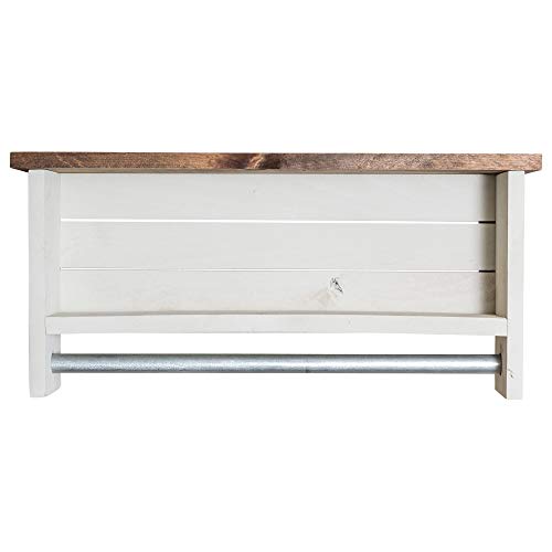 Bathroom Shelf with Towel Bar | Solid Wood | Wall Mount | Modern Farmhouse Decor | 12 x 24 Inch (Whitewash)