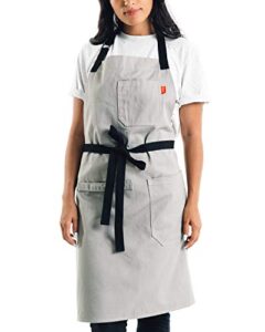 caldo daily cotton kitchen apron for cooking- mens and womens professional chef or server bib apron - adjustable straps with pockets and towel loop (grey)