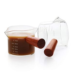 1 Pack Double Spouts Measuring Triple Pitcher Milk Cup with Wood Handle 75ML Espresso Shot Glasses Parts Clear Glass By BCnmviku