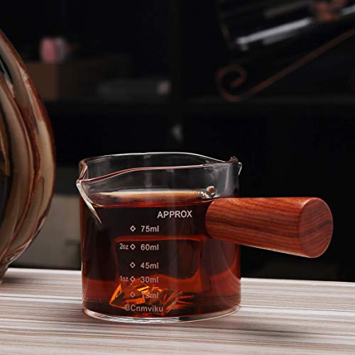 1 Pack Double Spouts Measuring Triple Pitcher Milk Cup with Wood Handle 75ML Espresso Shot Glasses Parts Clear Glass By BCnmviku