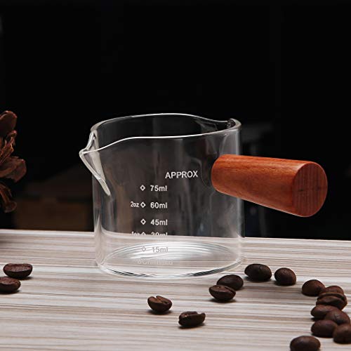 1 Pack Double Spouts Measuring Triple Pitcher Milk Cup with Wood Handle 75ML Espresso Shot Glasses Parts Clear Glass By BCnmviku