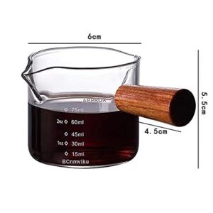 1 Pack Double Spouts Measuring Triple Pitcher Milk Cup with Wood Handle 75ML Espresso Shot Glasses Parts Clear Glass By BCnmviku