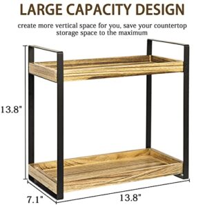 HMSOFTEST 2 Tier Bathroom Counter Organizer, Wood Bathroom Organizer Countertop, Cosmetic Storage Tray Vanity Organizer, Kitchen Snack Spice Rack, Bathroom Sink Organizer, Coffee Station Shelf（Brown）