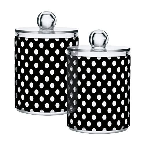 ALAZA 2pcs Polka Dot Black White Qtip Holder Dispenser 14 oz Bathroom Storage Clear Apothecary Jars Containers Cotton Ball,Cotton Rounds,Floss Picks, Hair Clips, Food