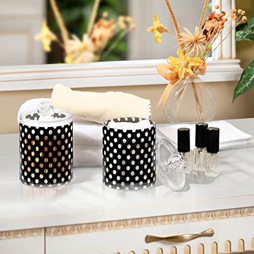 ALAZA 2pcs Polka Dot Black White Qtip Holder Dispenser 14 oz Bathroom Storage Clear Apothecary Jars Containers Cotton Ball,Cotton Rounds,Floss Picks, Hair Clips, Food