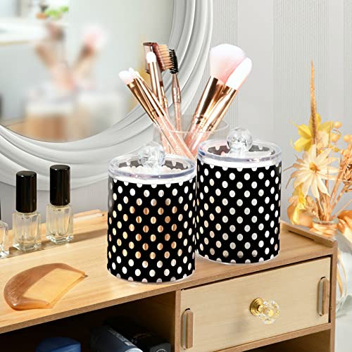 ALAZA 2pcs Polka Dot Black White Qtip Holder Dispenser 14 oz Bathroom Storage Clear Apothecary Jars Containers Cotton Ball,Cotton Rounds,Floss Picks, Hair Clips, Food