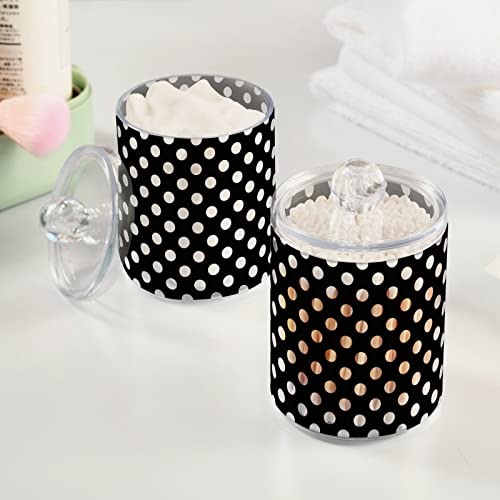 ALAZA 2pcs Polka Dot Black White Qtip Holder Dispenser 14 oz Bathroom Storage Clear Apothecary Jars Containers Cotton Ball,Cotton Rounds,Floss Picks, Hair Clips, Food