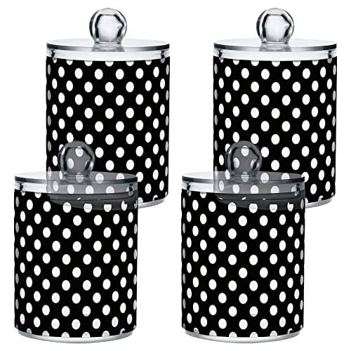 ALAZA 2pcs Polka Dot Black White Qtip Holder Dispenser 14 oz Bathroom Storage Clear Apothecary Jars Containers Cotton Ball,Cotton Rounds,Floss Picks, Hair Clips, Food