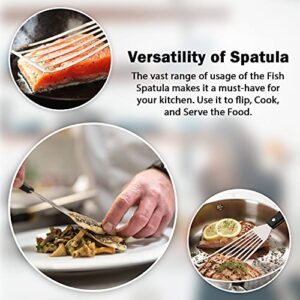 Yellek 12.4'' Slotted Fish spatula Stainless steel with heat-resistant handle - Beveled & tapered Edges fish turner spatula for cooking, flipping, grilling & frying Fish, Eggs, and a lot more