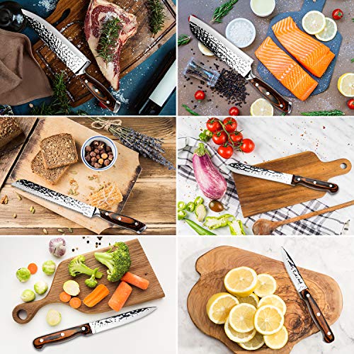 Kitchen Knife Set,15-Piece Knife Set With Block Wooden,Self Sharpening For Chef Knife Set,High Carbon Japan Stainless Steel Hammered Collection Knife Block Set with Steak Knives, Boxed Knife Sets