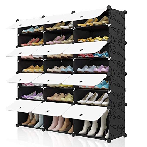 temipty Portable Shoe Rack Organizer 48 Pair Tower Shelf Storage Cabinet Stand Expandable for Heels, Boots, Slippers， 8 Tier Black