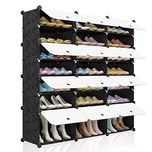 temipty Portable Shoe Rack Organizer 48 Pair Tower Shelf Storage Cabinet Stand Expandable for Heels, Boots, Slippers， 8 Tier Black