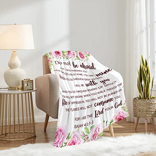 Christian Gifts for Women, Bible Verse Scripture Blanket with Inspirational Thoughts and Prayers, Ultral Soft Warm Lightweight Flannel Flowers & Proverbs Religious Throw Blanket for Bed Sofa 60"x50"