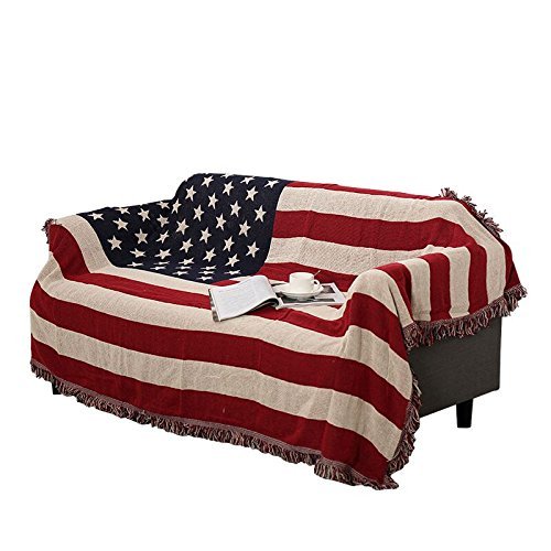 UNIGARDEN American Flag Throw Blankets Double Sided Cotton Woven Couch Throws Us Flag Tapestry red, 51"X71"inch