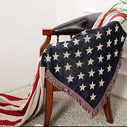 UNIGARDEN American Flag Throw Blankets Double Sided Cotton Woven Couch Throws Us Flag Tapestry red, 51"X71"inch