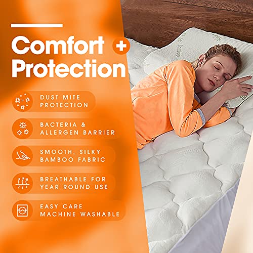 Cheer Collection Soft and Plush Bamboo Fitted Mattress Topper - Twin Size - Plush Eco Friendly Mattress Protector Cover for Bedding - (Queen)