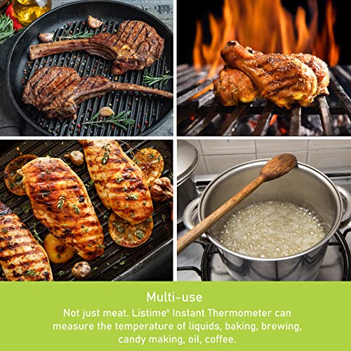 Meat Thermometer for Grill,Cooking and BBQ.Waterproof Instant Read Food Thermometer with Backlight,Calibration and Power Display.Digital Food Probe for Candy,Oil,Liquid.(Black-Silver)