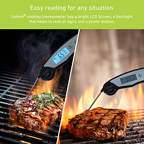 Meat Thermometer for Grill,Cooking and BBQ.Waterproof Instant Read Food Thermometer with Backlight,Calibration and Power Display.Digital Food Probe for Candy,Oil,Liquid.(Black-Silver)