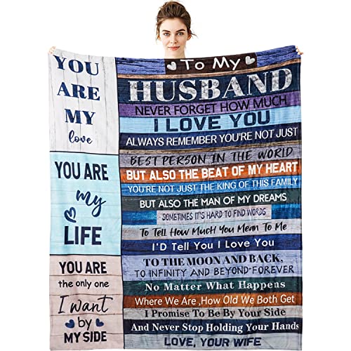 to My Husband Gift Blanket from Wife, I Love You, Husband Gift for Husband Blanket Throw for Christmas Birthday Valentine's Day Soft Bed Flannel Blanket 50x60in