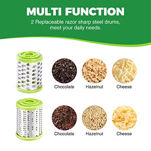 Cheese Grater with Handle, Parmesan Cheese Grater, Handheld Rotary Cheese Grater, Olive Garden Cheese Grater with 2 Stainless Steel Drums for Hard Cheese, Chocolate, Nuts