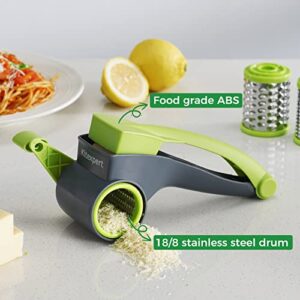 Cheese Grater with Handle, Parmesan Cheese Grater, Handheld Rotary Cheese Grater, Olive Garden Cheese Grater with 2 Stainless Steel Drums for Hard Cheese, Chocolate, Nuts