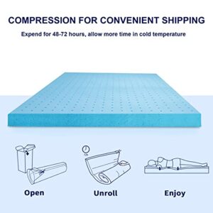 subrtex 4 Inch Memory Foam Mattress Topper Queen Gel-Infused Cooling Pad Pressure Relief Ventilated Bed Mattresses Topper, CertiPUR-US Certified Blue