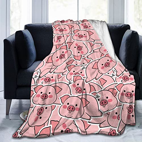 Cartoon Pink Pig Blanket Plush Lightweight Soft Flannel Fleece Throw Blankets Bedding for Bed Sofa Couch Living Room 60"x50"