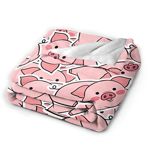 Cartoon Pink Pig Blanket Plush Lightweight Soft Flannel Fleece Throw Blankets Bedding for Bed Sofa Couch Living Room 60"x50"