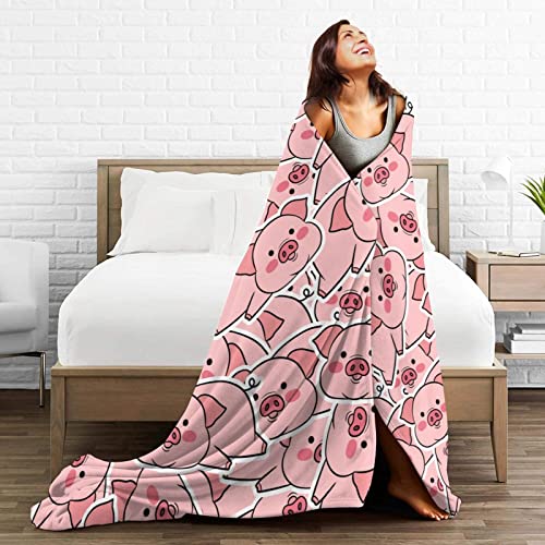 Cartoon Pink Pig Blanket Plush Lightweight Soft Flannel Fleece Throw Blankets Bedding for Bed Sofa Couch Living Room 60"x50"