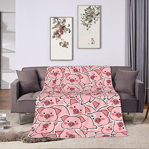 Cartoon Pink Pig Blanket Plush Lightweight Soft Flannel Fleece Throw Blankets Bedding for Bed Sofa Couch Living Room 60"x50"