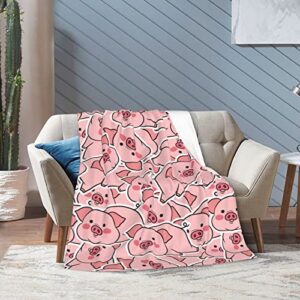 Cartoon Pink Pig Blanket Plush Lightweight Soft Flannel Fleece Throw Blankets Bedding for Bed Sofa Couch Living Room 60"x50"