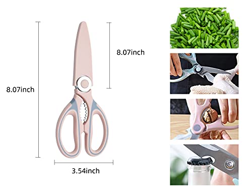 SYMGILA Kitchen Shears Scissors Heavy Duty, Kitchen Scissor Multi-Purpose Stainless Steel Sharp, Kitchen Scissors for Chicken/Poultry/Meat/Vegetables/Herbs/BBQ (Pink)