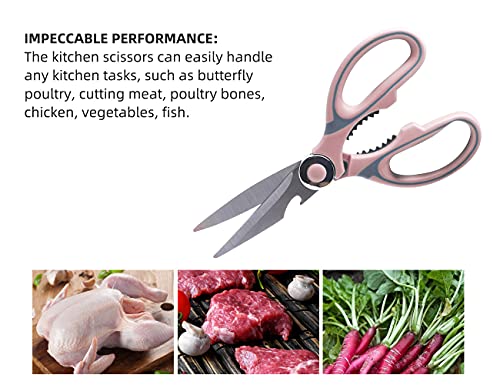 SYMGILA Kitchen Shears Scissors Heavy Duty, Kitchen Scissor Multi-Purpose Stainless Steel Sharp, Kitchen Scissors for Chicken/Poultry/Meat/Vegetables/Herbs/BBQ (Pink)