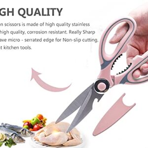 SYMGILA Kitchen Shears Scissors Heavy Duty, Kitchen Scissor Multi-Purpose Stainless Steel Sharp, Kitchen Scissors for Chicken/Poultry/Meat/Vegetables/Herbs/BBQ (Pink)