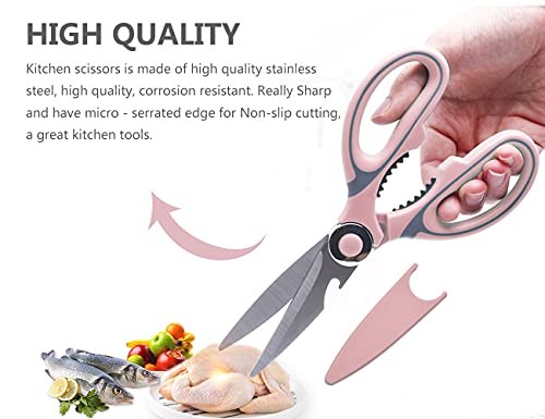 SYMGILA Kitchen Shears Scissors Heavy Duty, Kitchen Scissor Multi-Purpose Stainless Steel Sharp, Kitchen Scissors for Chicken/Poultry/Meat/Vegetables/Herbs/BBQ (Pink)