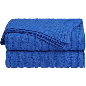 uxcell cotton cable knit throw blanket soft throw couch covers decors knitted blankets for sofa bed, blue throw(47" x 70")