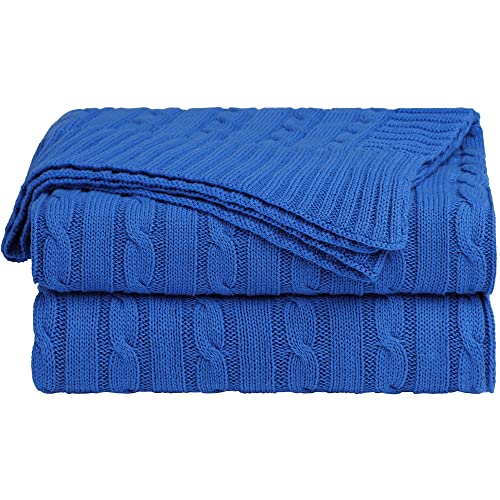 uxcell Cotton Cable Knit Throw Blanket Soft Throw Couch Covers Decors Knitted Blankets for Sofa Bed, Blue Throw(47" x 70")