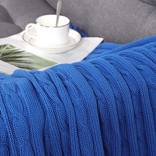 uxcell Cotton Cable Knit Throw Blanket Soft Throw Couch Covers Decors Knitted Blankets for Sofa Bed, Blue Throw(47" x 70")