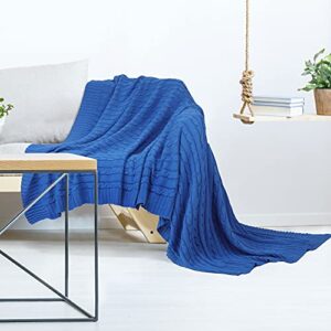 uxcell Cotton Cable Knit Throw Blanket Soft Throw Couch Covers Decors Knitted Blankets for Sofa Bed, Blue Throw(47" x 70")