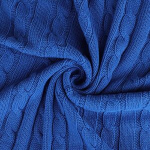 uxcell Cotton Cable Knit Throw Blanket Soft Throw Couch Covers Decors Knitted Blankets for Sofa Bed, Blue Throw(47" x 70")