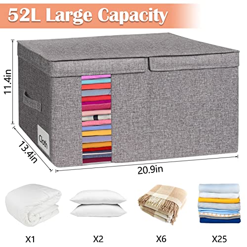 punemi Under Bed Storage With Lids & Foldable Storage Bins with Lids, Large Underbed Storage Containers Clothes W/ 3 Handles, Large Storage Box Clothes Storage Closet Organizers Storage Containers