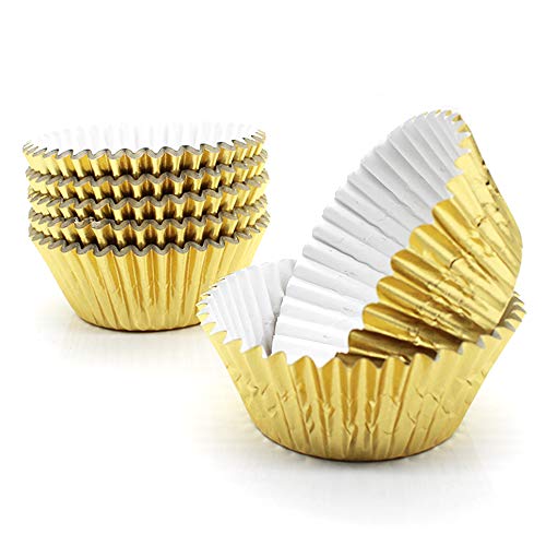 Gold Cupcake Liners,GOLF Standard Gold Foil Cupcake Liners Wrappers Metallic Baking Cups ,Muffin Paper Cases, 100 Pack