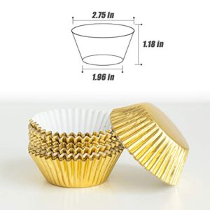 Gold Cupcake Liners,GOLF Standard Gold Foil Cupcake Liners Wrappers Metallic Baking Cups ,Muffin Paper Cases, 100 Pack