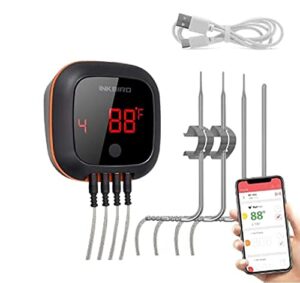 inkbird bluetooth grill bbq meat thermometer with 4 probes digital wireless grill thermometer, timer, alarm,150 ft barbecue cooking kitchen food meat thermometer for smoker, oven, drum