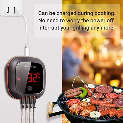 Inkbird Bluetooth Grill BBQ Meat Thermometer with 4 Probes Digital Wireless Grill Thermometer, Timer, Alarm,150 ft Barbecue Cooking Kitchen Food Meat Thermometer for Smoker, Oven, Drum