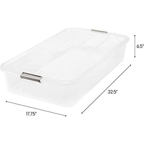 IRIS USA Underbed Buckle-Up Box 50 Quart Plastic Storage Container, Clear (2 Pack)